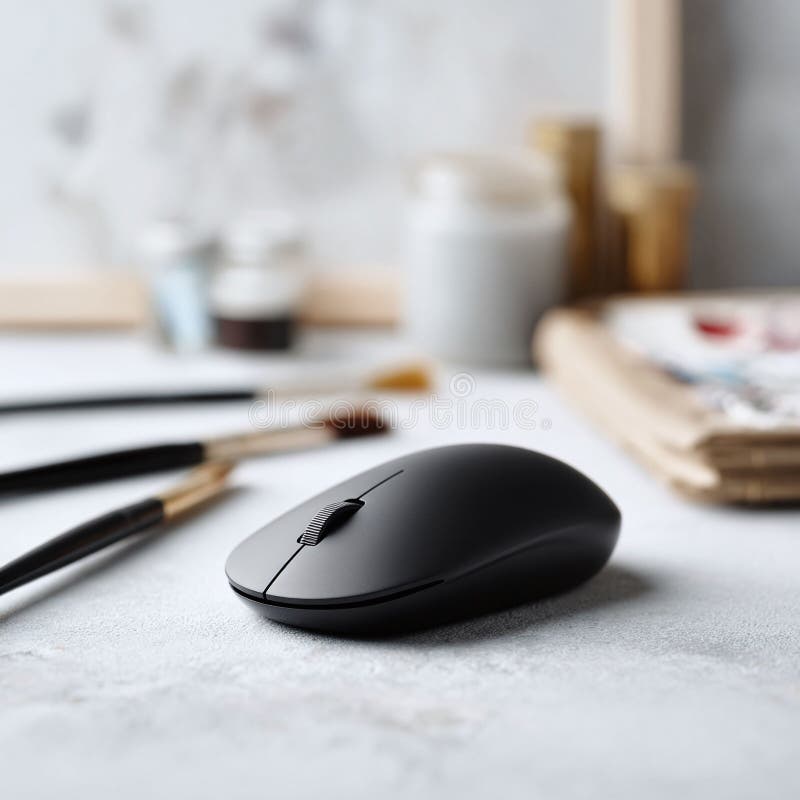 Closeup of a Sleek, Wireless Mouse on a Textured Surface, Subtly ...