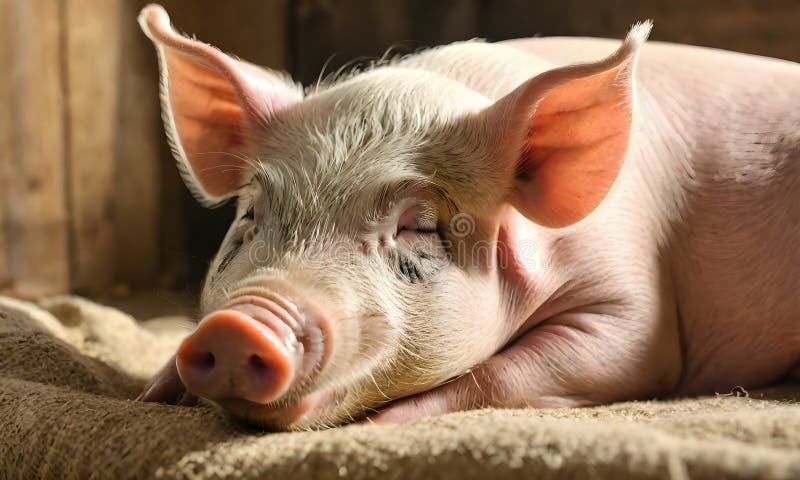 Closeup of Sleeping Pig Facing the Camera. Stock Photo - Image of lying ...