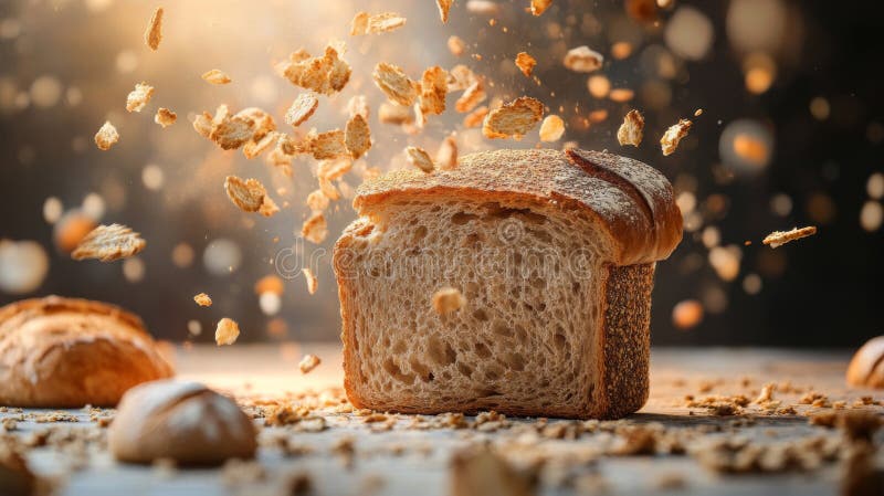 Closeup of Sliced Bread with Flying Crumbs Stock Illustration ...