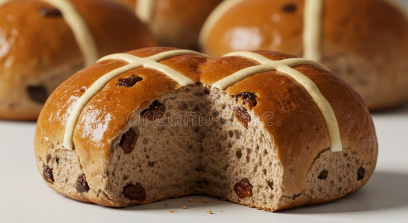 Closeup of a Sliced Hot Cross Bun with Raisins Stock Illustration ...