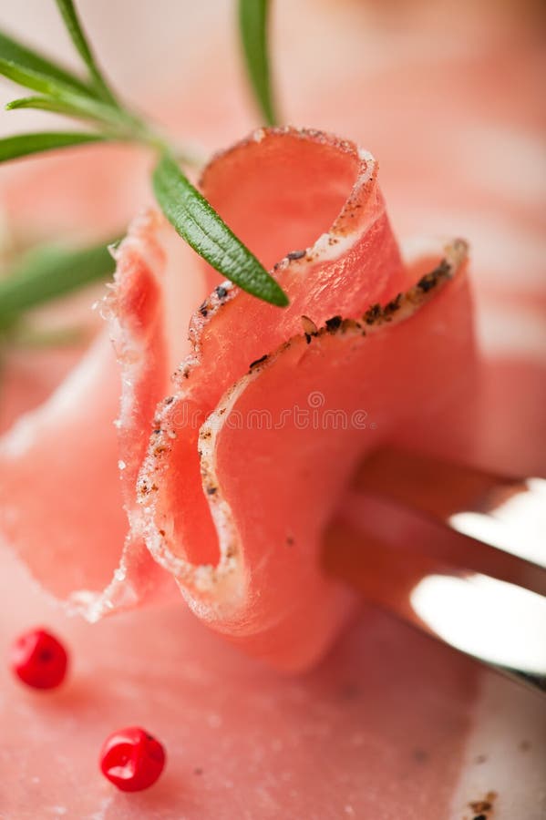 Closeup of Sliced Italian Cold Cuts on Fork Stock Image - Image of ...