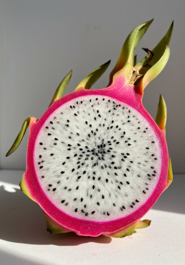 Closeup of a Sliced Pink Dragon Fruit with Visible Seeds Stock Image ...
