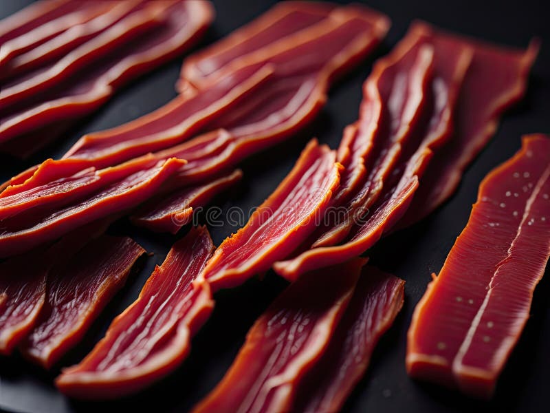 Closeup of Sliced Pork Bacon Meat Background. Ai Generative Stock Image ...