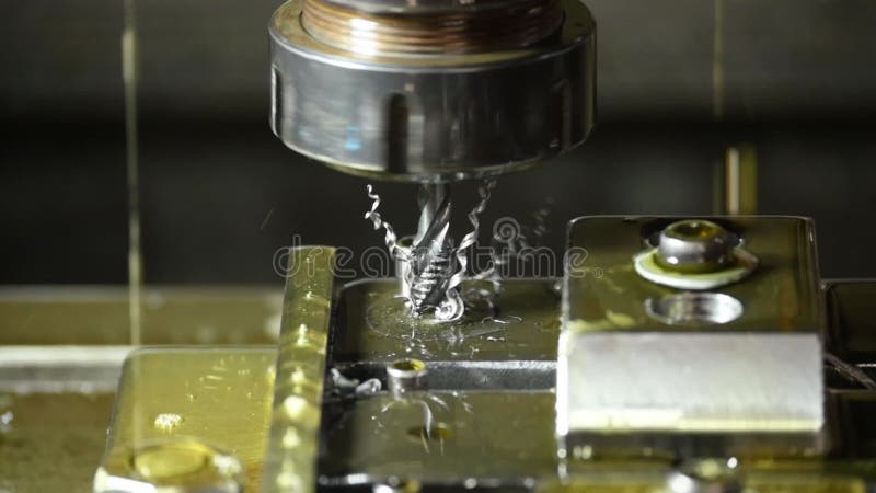 Closeup Slow Motion Scene of the Tapping Process on Machining Center ...