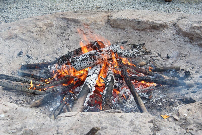 Closeup of a Small Campfire on the Ground at Daylight Stock Image ...