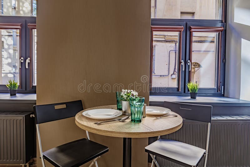 Closeup of Small Coffee Table with Plates Stock Photo - Image of ...