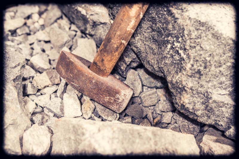 Hammer in a quarry closeup stock photo. Image of laborer - 104205400