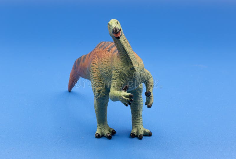 Closeup of a Small Model Brachiosaurus, on a Blue Background Stock ...