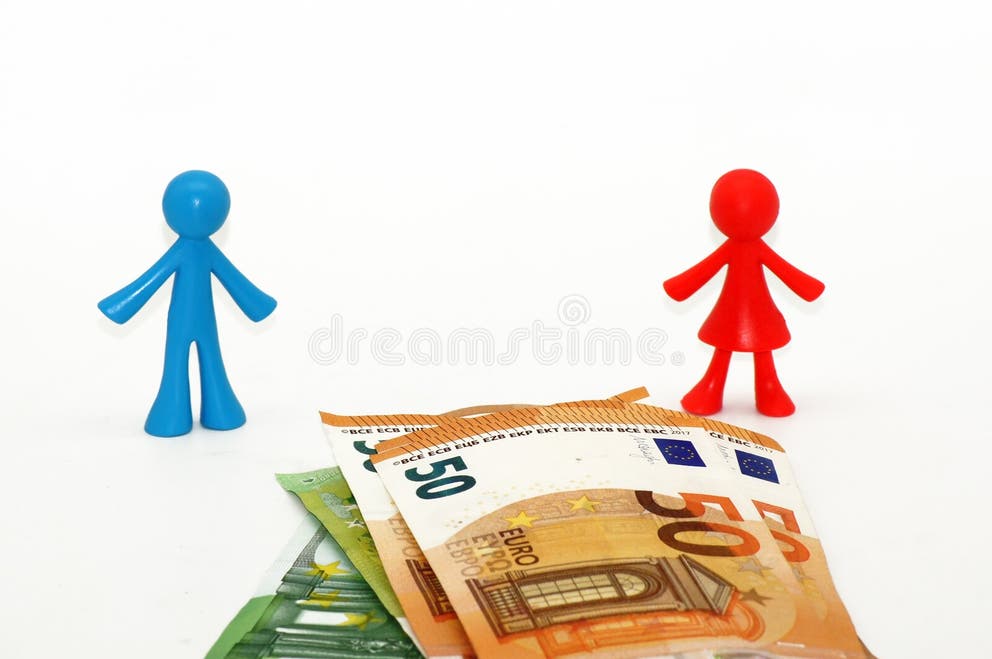 Closeup of Small Plastic Figures with Euro Banknotes on White ...