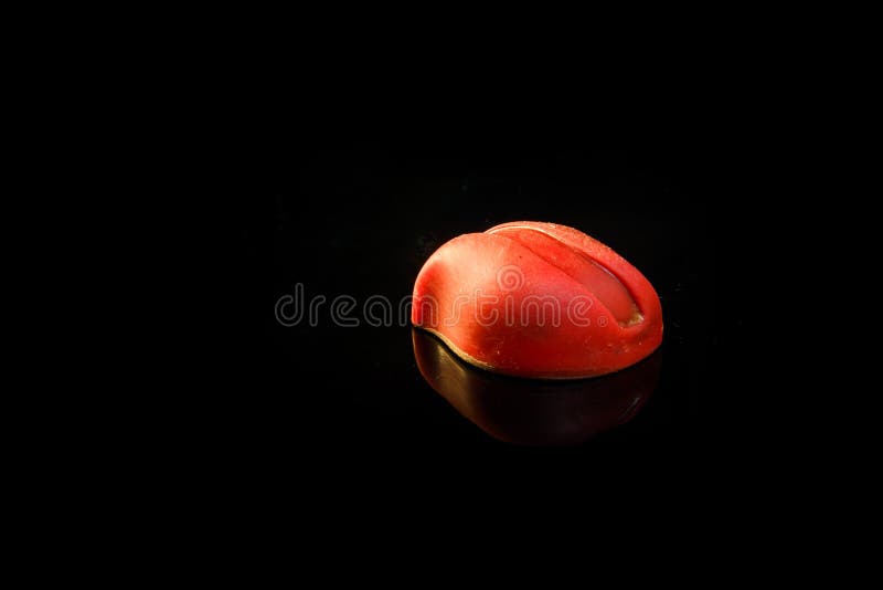 Closeup Small Red Oval-shaped Chocolate Candy with Reflection Stock ...