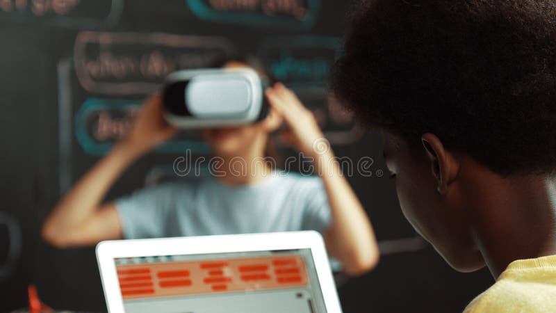 Closeup of Smart African Student Programing System at Blackboard ...