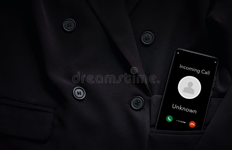 Closeup Smart Phone Screen with Incoming Call by Unknown from Black ...