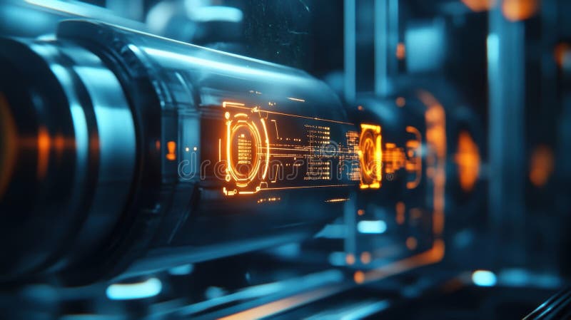 A Closeup of a Smart Sensor Embedded in Machinery with Luminous Icons ...