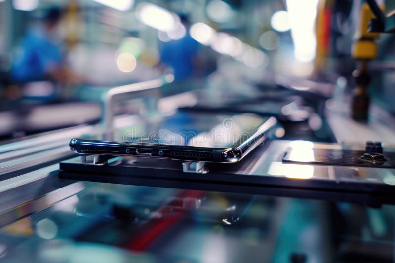 Closeup of Smartphone on Assembly Line in a Hightech Manufacturing ...