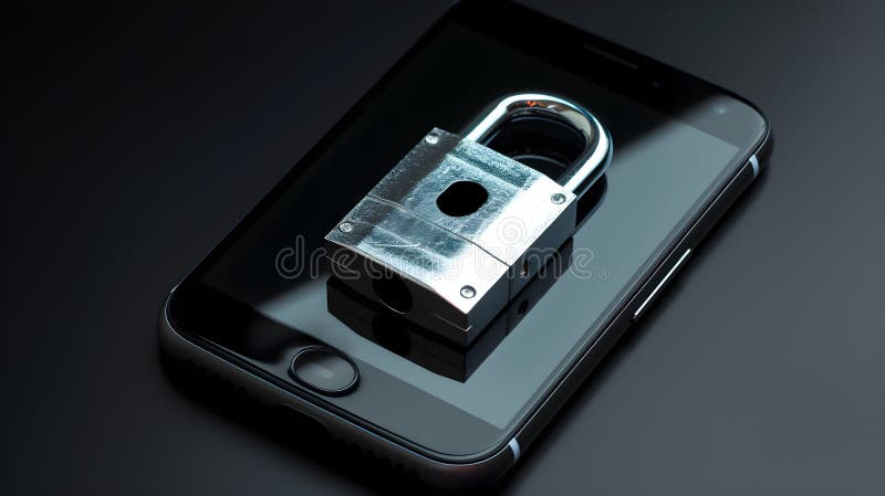 Closeup of a Smartphone Viewed from Above with a Padlock Symbol on ...
