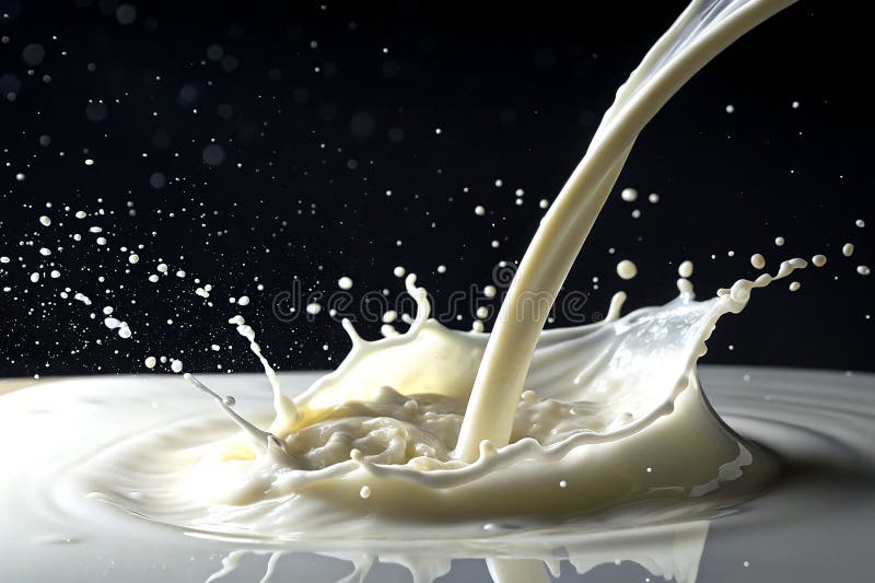 Closeup of Smooth Creamy Milk Flow with Dramatic Lighting on Dark ...