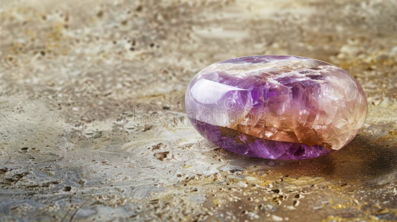 Closeup of a Smooth Purple and Orange Amethyst Crystal on a Rough Stone ...