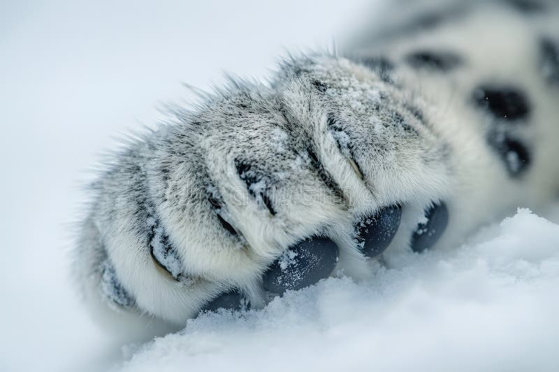 Close-up of a Snow Leopard S Furry Paw Resting on the Snowy Ground ...