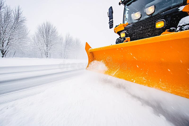Closeup of Snow Plow is Clearing a Mountain Road after Heavy Snowfall ...