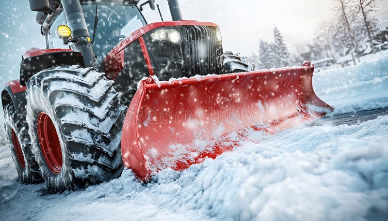 Closeup of Snow Plow Tractor Shovel Clearing Snow, Showcasing Power and ...