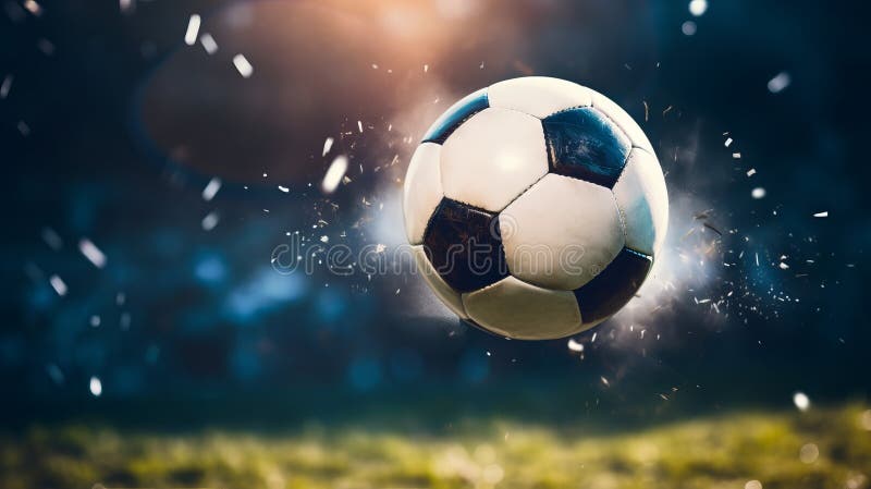 A Closeup of a Soccer Ball Flying through the Air after a Powerful Kick ...