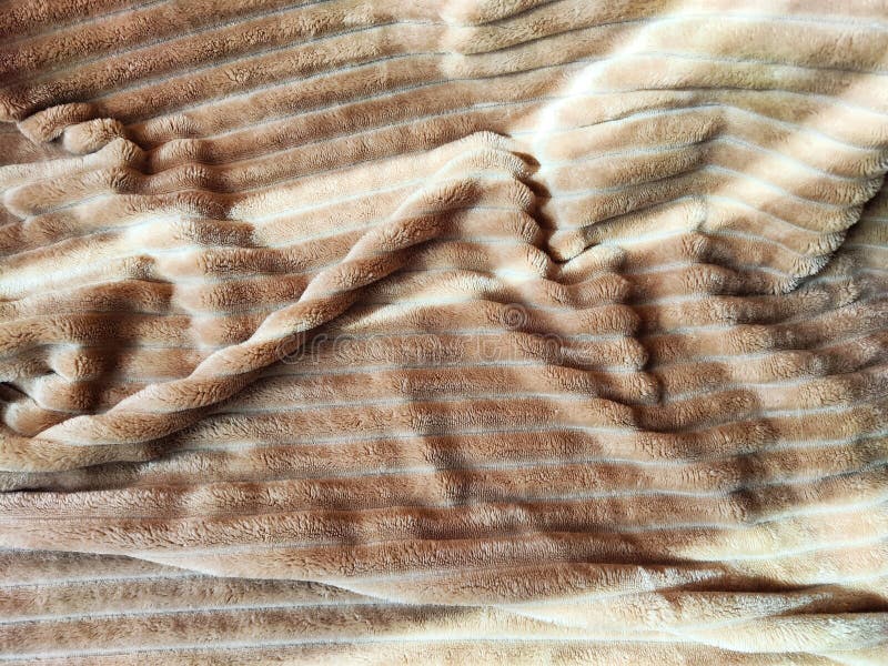 Closeup Soft, Fluffy Sleeping Beige Blanket or Plaid. Crumpled Fabric ...