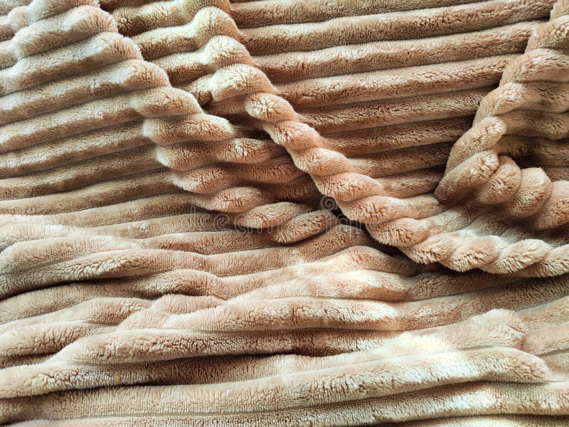 Closeup Soft, Fluffy Sleeping Beige Blanket or Plaid. Crumpled Fabric ...