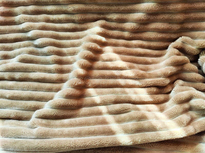 Closeup Soft, Fluffy Sleeping Beige Blanket or Plaid. Crumpled Fabric ...
