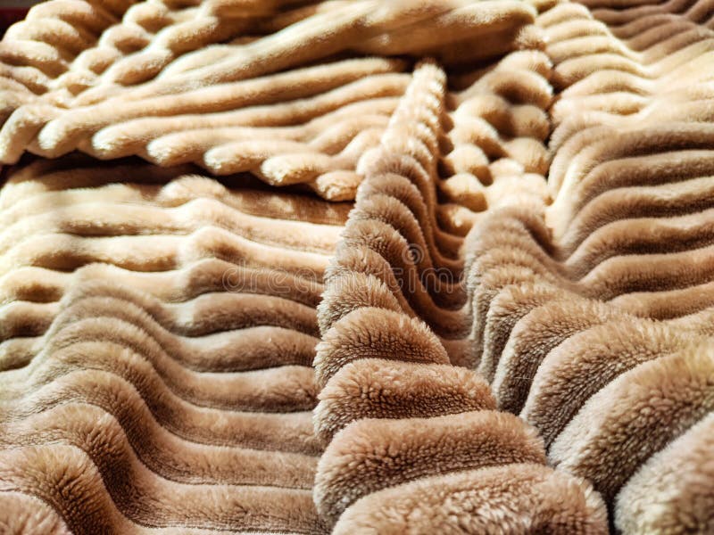 Closeup Soft, Fluffy Sleeping Beige Blanket or Plaid. Crumpled Fabric ...