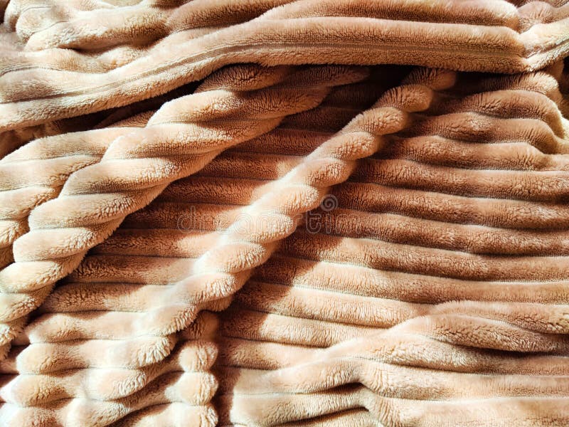 Closeup Soft, Fluffy Sleeping Beige Blanket or Plaid. Crumpled Fabric ...