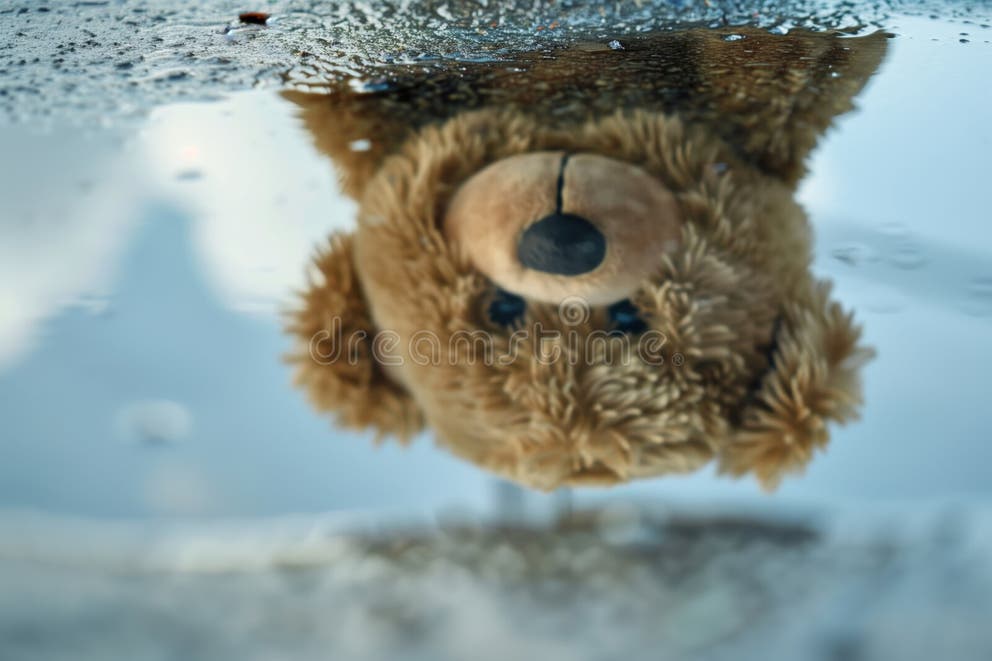 Closeup of Soft Toy Face in Puddle Reflection Stock Image - Image of ...