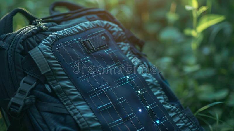 A Closeup of the Solar Panel on the Backpack with Small LED Lights ...