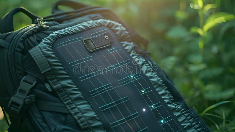 A Closeup of the Solar Panel on the Backpack with Small LED Lights ...