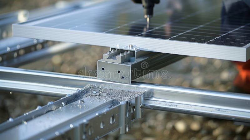 A Closeup of a Solar Panel Being Installed Onto a Metal Frame by a ...