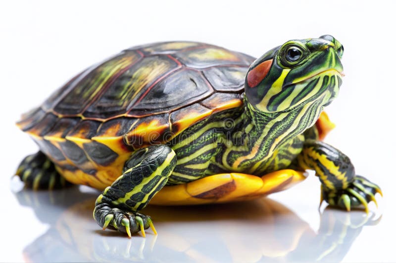 Closeup of a Solitary Turtle on a Pure White Background Detailed View ...