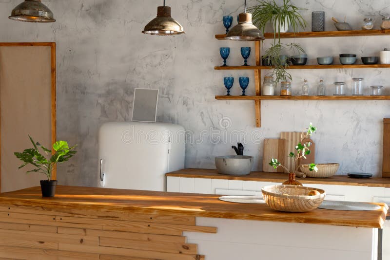 Closeup of Spacious Loft Industrial Open Space Kitchen Studio Interior ...