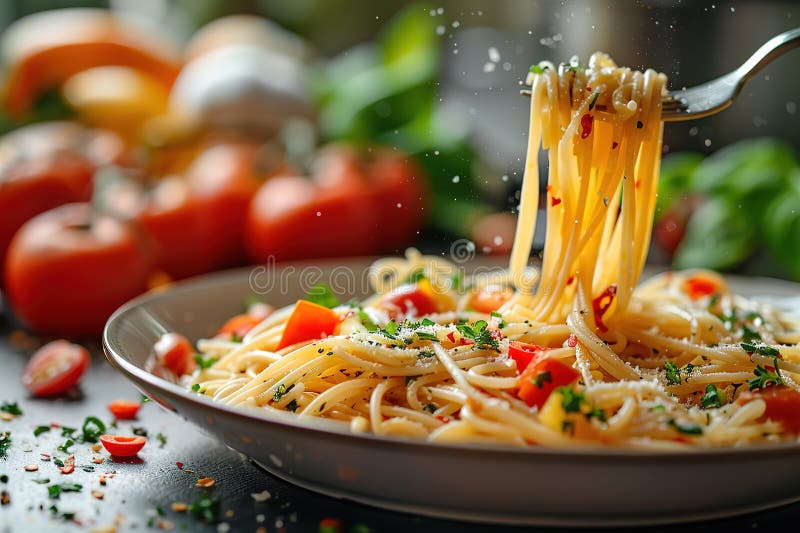 A Closeup of Spaghetti Being Pulled in the Style of a Fork Stock ...