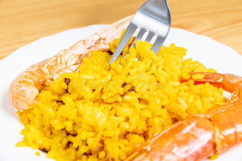 Closeup of Spanish Seafood Rice with Prawns and Crayfish Stock Photo ...