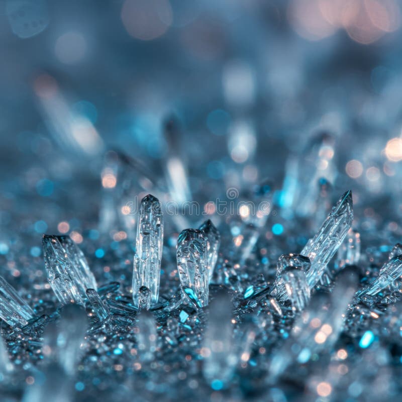 Closeup of Sparkling Blue Ice Crystals on Frozen Surface Stock ...
