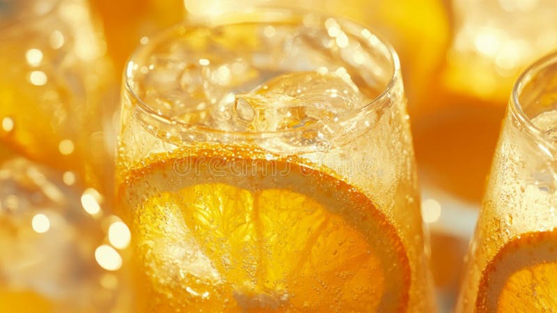 Closeup of Sparkling Orange Drink with Ice Stock Illustration ...