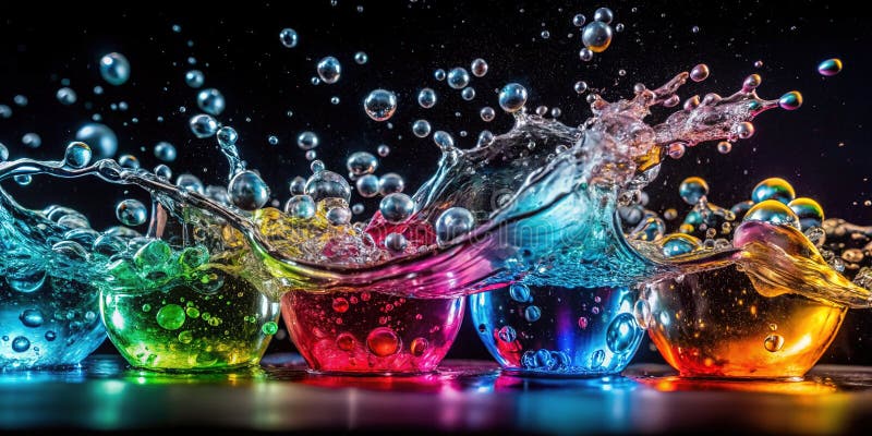 Closeup Sparkling Soda Water Splash Refreshing Bubbles on a Dark ...