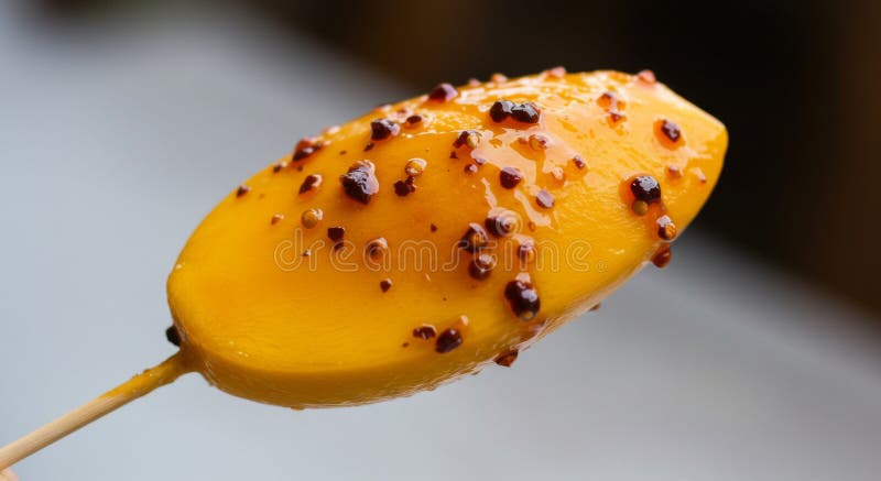 Closeup of Spicy Yellow Mango on Stick Stock Illustration ...