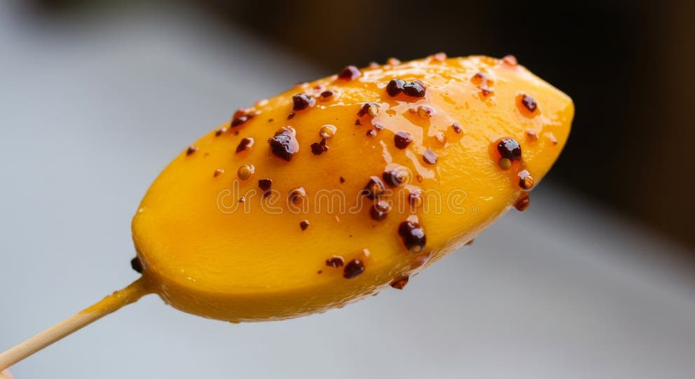 Closeup of Spicy Yellow Mango on Stick Stock Illustration ...