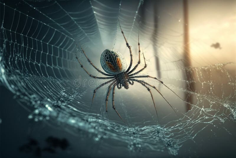 Spider on Cobweb. Generative AI. Stock Image - Image of poison, brown ...