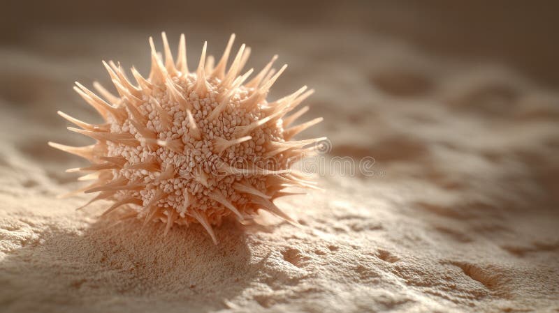 Closeup of a Spiky Sea Urchin Shell on a Sandy Surface Stock ...