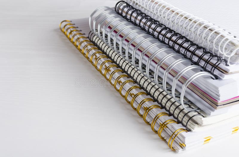Closeup of Spiral Notebooks on the White Table.Different Types of ...