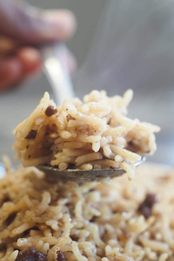 Closeup of Spoon Pick Mutton Biryani Stock Image - Image of spices ...