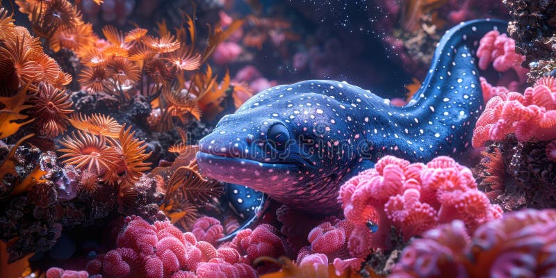 A Closeup of a Spotted Moray Eel in a Coral Reef. Created by Generative ...