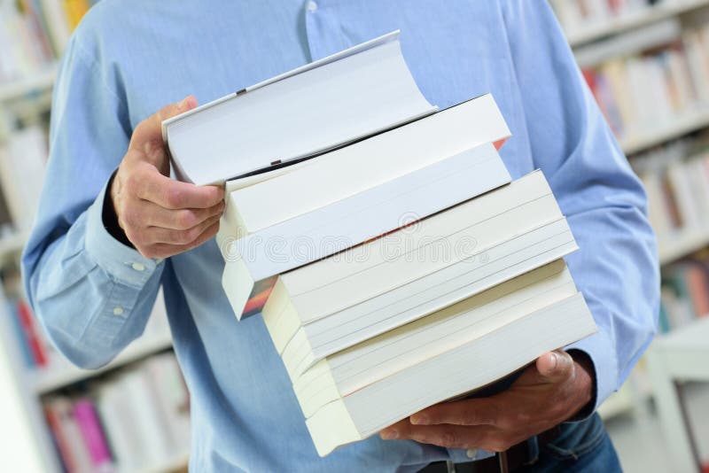 Closeup Stack Books Held by Man Stock Image - Image of librarian ...