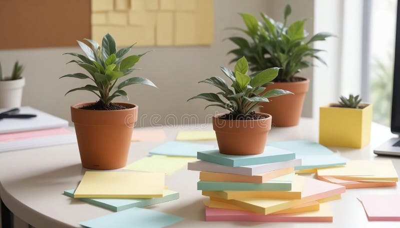 Closeup of a Stack of Colourful Sticky Notes on a White Table ...